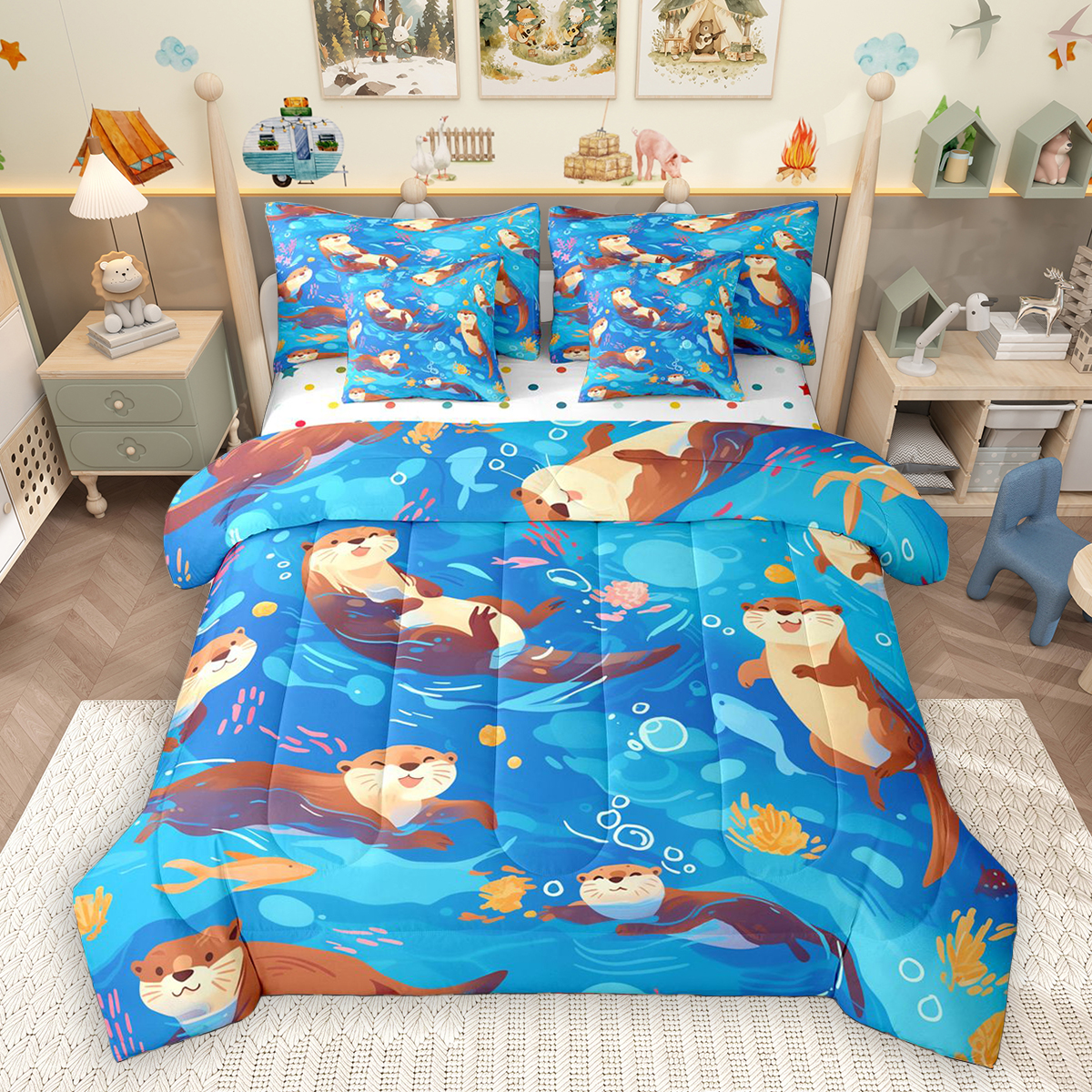 Homewish Kawaii Water Sloth 7pcs Bedding Comforter Set,Underwater ...