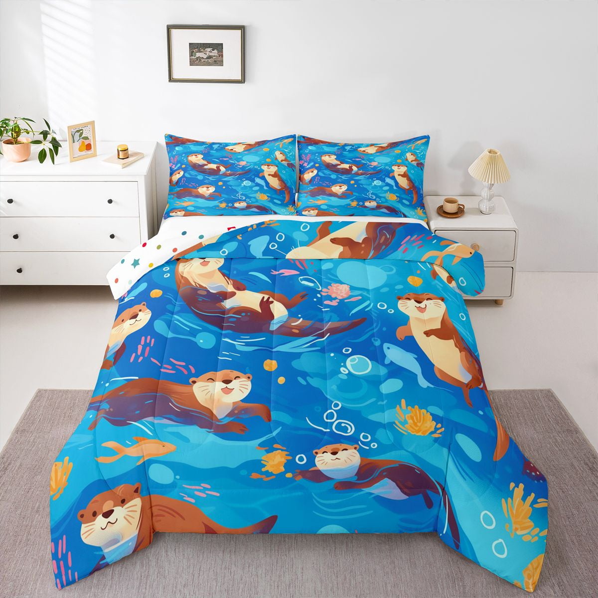 Homewish Kawaii Water Sloth Queen Comforter Set,Underwater Animal ...