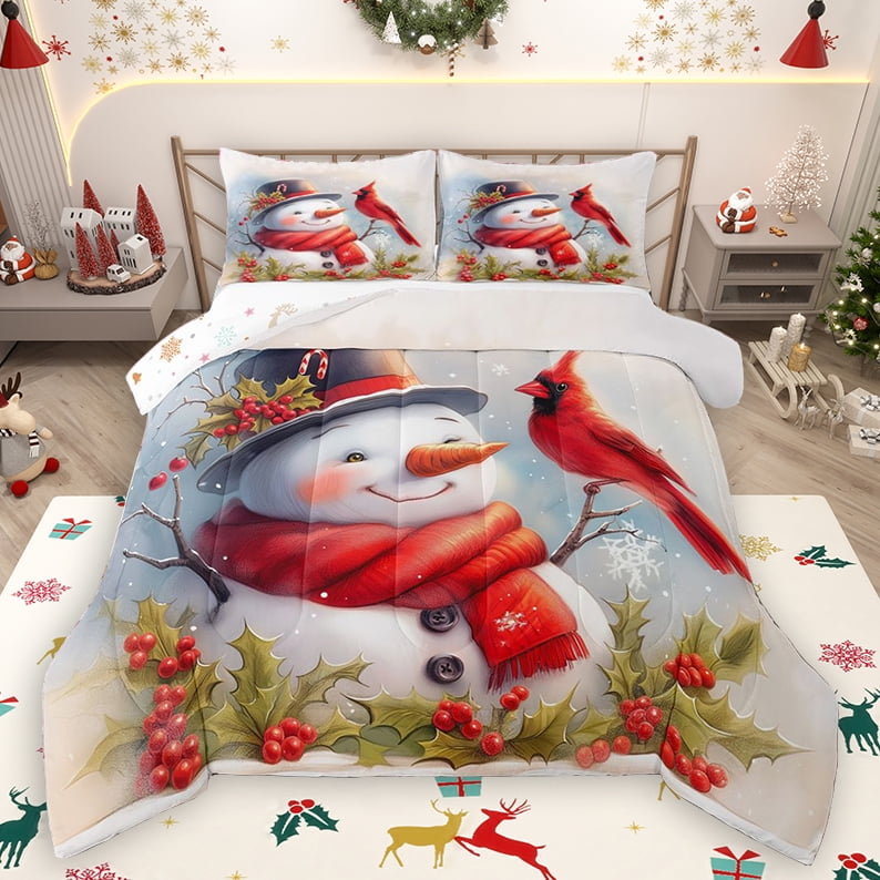 Homewish Kawaii Xmas Robin Queen Comforter Set, Cartoon Christmas ...