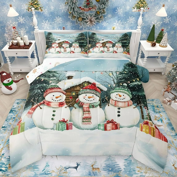 Homewish Kawaii Xmas Snowman 2pcs Bedding Comforter Set for Teens Boys ...