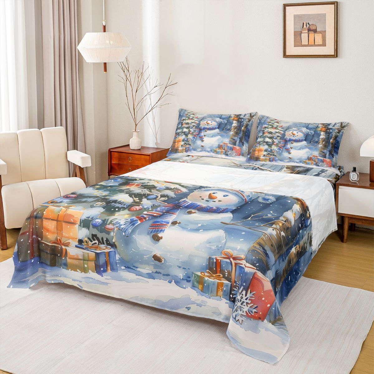 Homewish Kawaii Xmas Snowman 4 Pieces Queen Sheet Sets for Kids ...