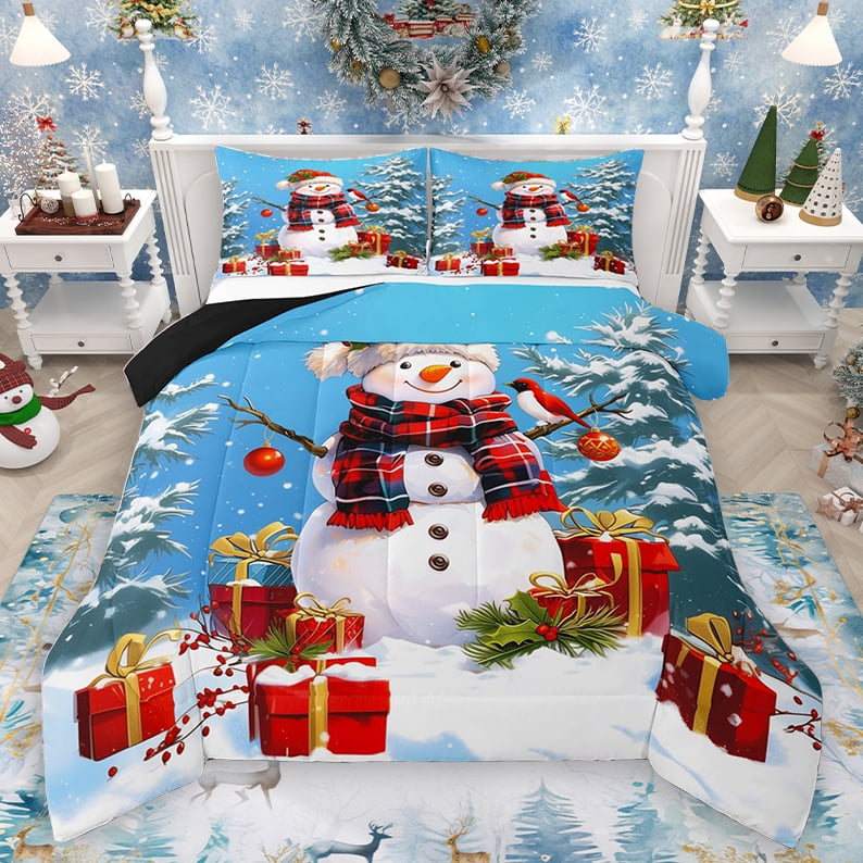 Homewish Kawaii Xmas Snowman Queen Comforter Set, Sants Claus Gifts ...