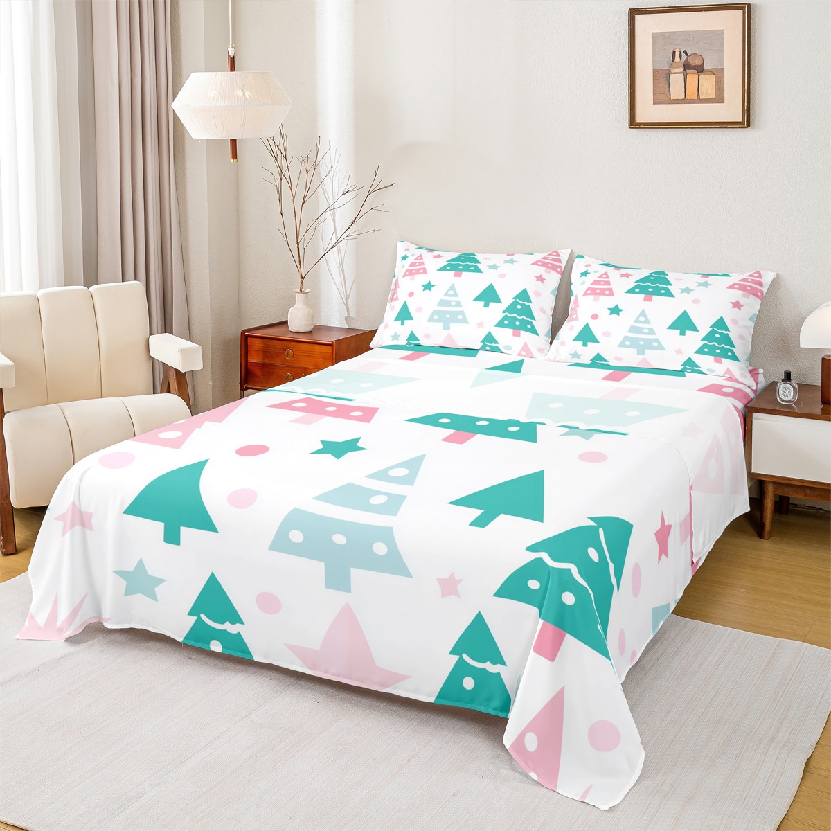 Homewish Kawaii Xmas Tree 4-Piece Full Size Sheets For Children Teens ...