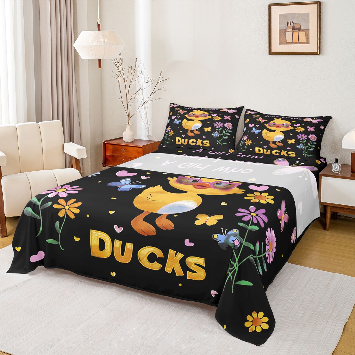 Homewish Kawaii Yellow Ducks 4 Pieces Queen Sheet Sets for Preppy Kids ...