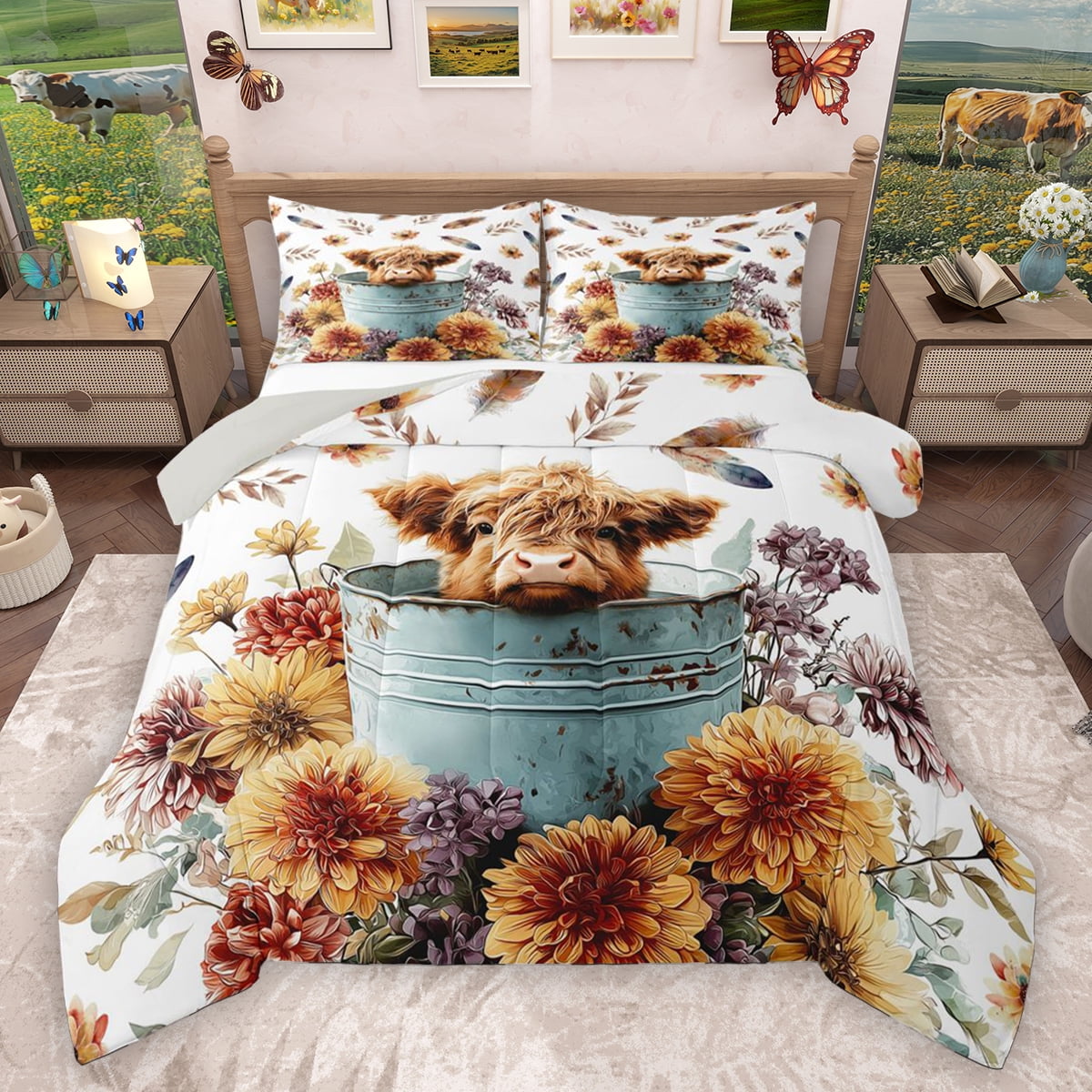 Homewish Kid Highland Cattle Bedding Comforter Set, Rustic Farmhouse ...
