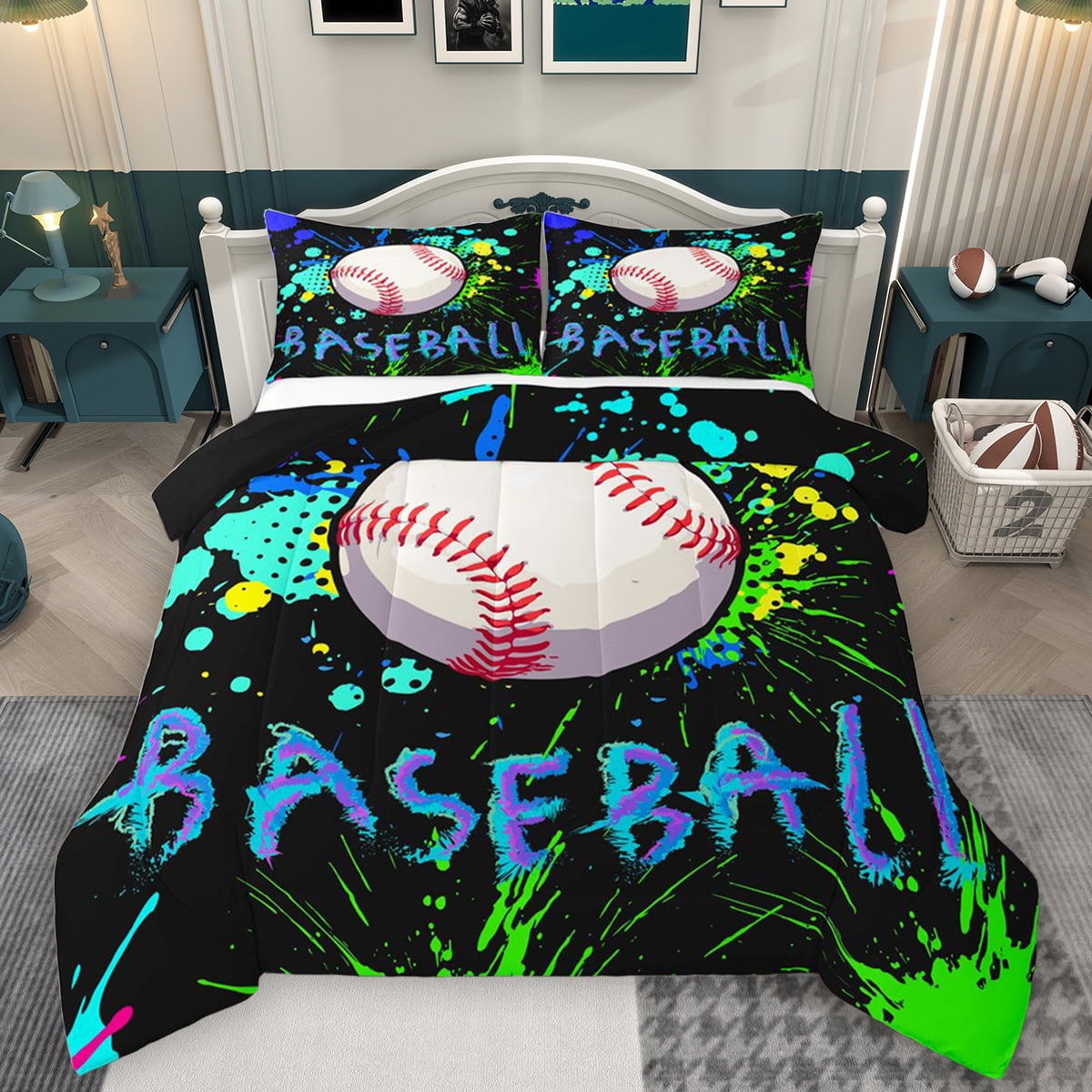 Homewish Kida Baseball Sport Full Size Comforter Sets,Watercolor ...