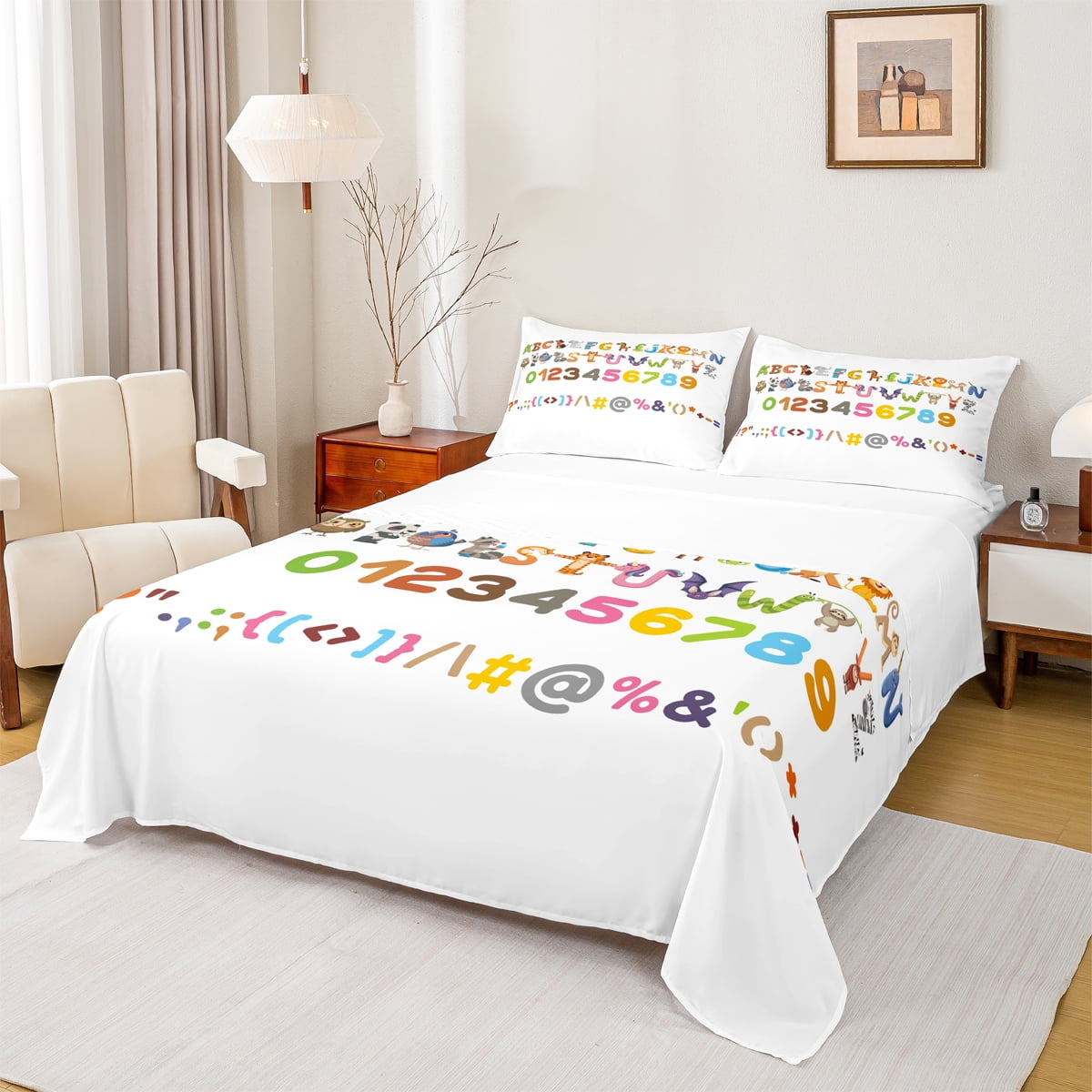 Homewish Kids Cartoon Animals 4-Piece Full Size Sheets,Colorful Numbers ...