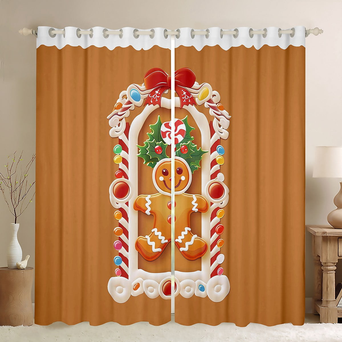 Homewish Kids Gingerbread Man Curtains Pack of 2 (42x84 Each), Kawaii ...