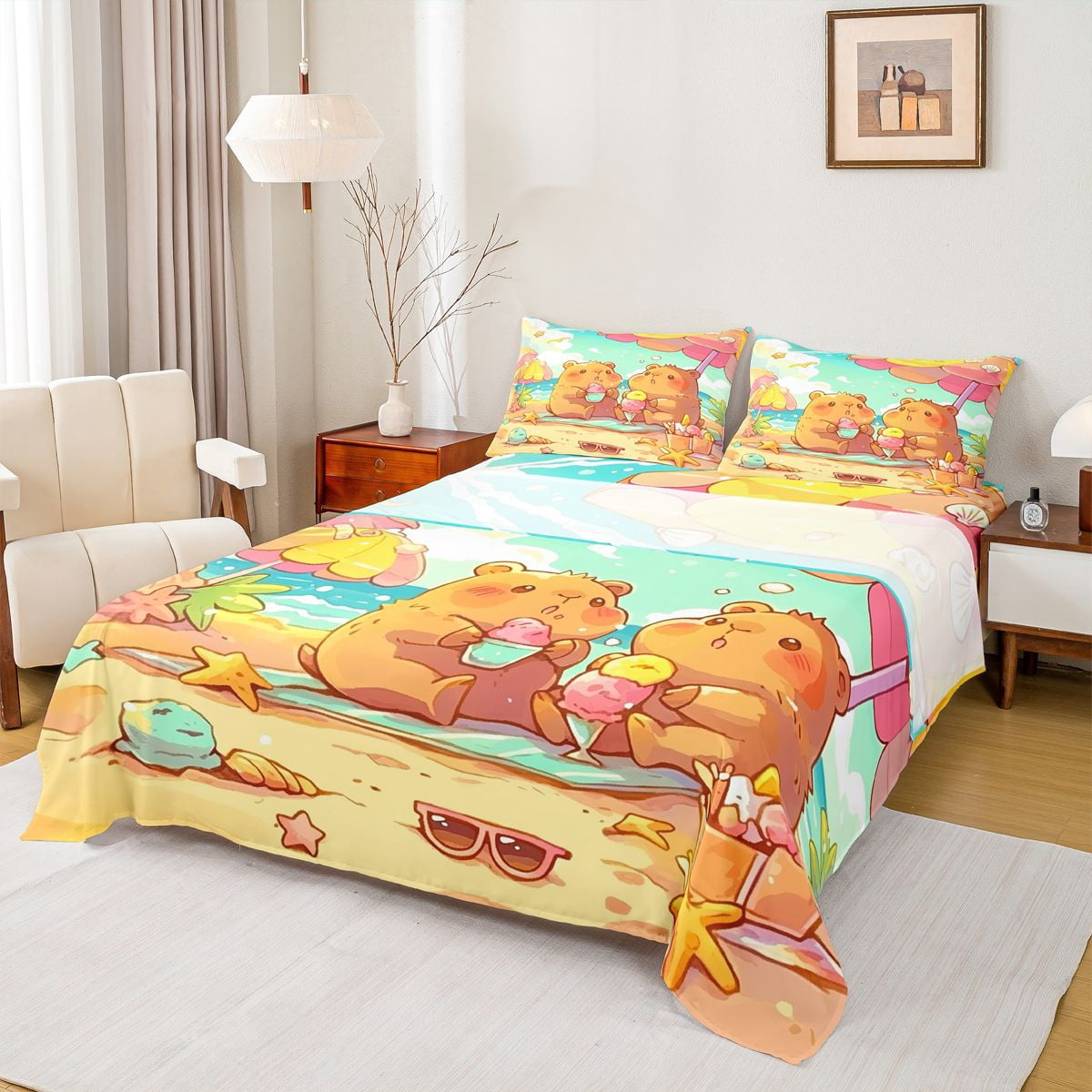 Homewish Kids Kawaii Capibara Full Size Sheets, Sunmmer Beach Holiday ...