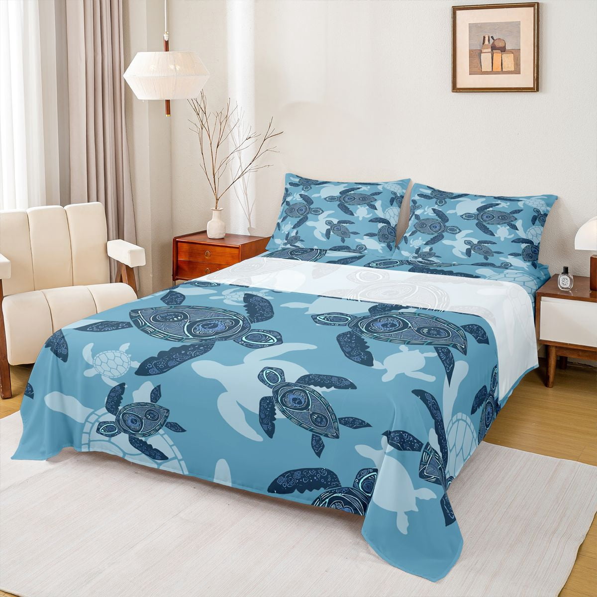 Homewish Kids Sea Turtle Twin Sheet Sets, Navy Marine Seallife Twin ...