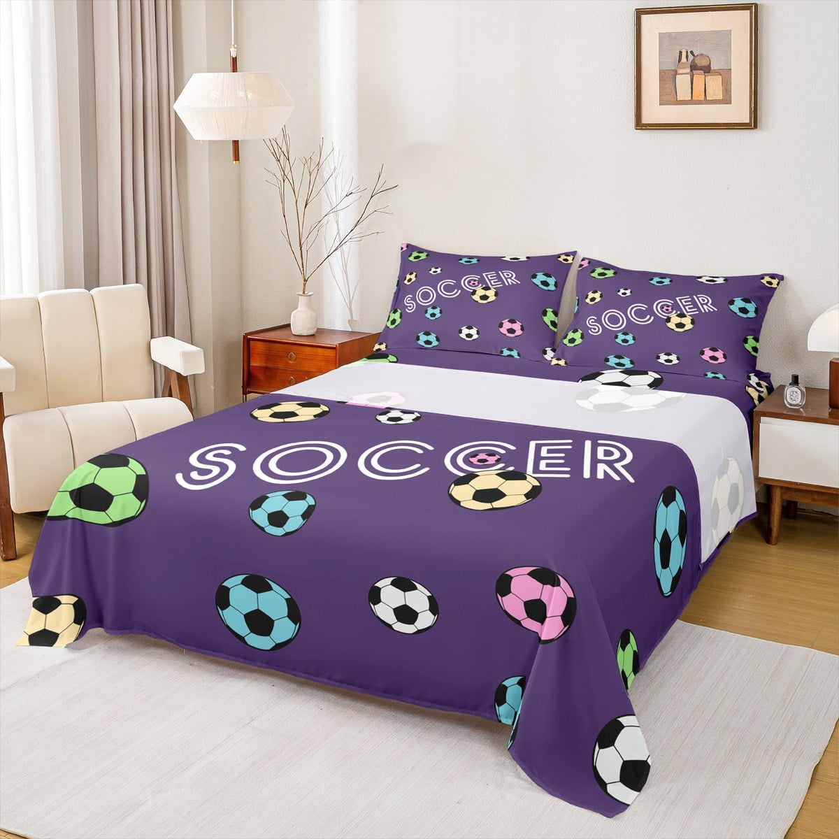Homewish Kids Soccer Game Full Size Sheets,Colorful Football Bed Sheets ...