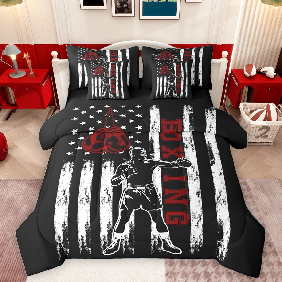 Homewish Kids Teens Boxing Sport Gamer Bedding Comforter Set 7 Pieces ...