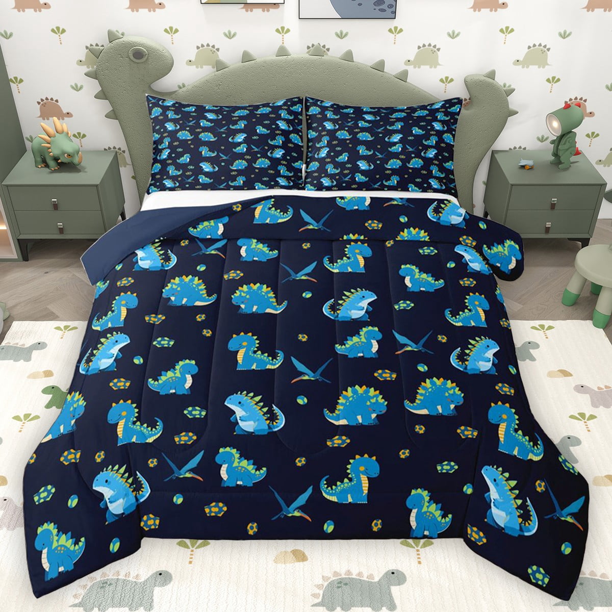 Homewish Kids Teens Cute Jungle Dino Full Size Comforter Sets 3-Piece ...