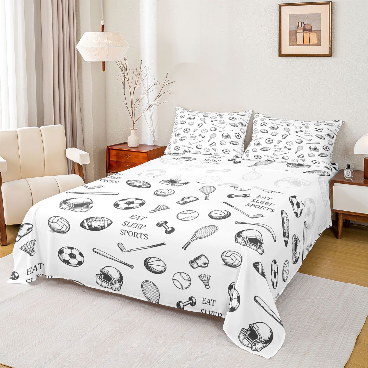 Homewish Kids Teens Soccer Football Basketball Print 4pcs Bed Sheets ...