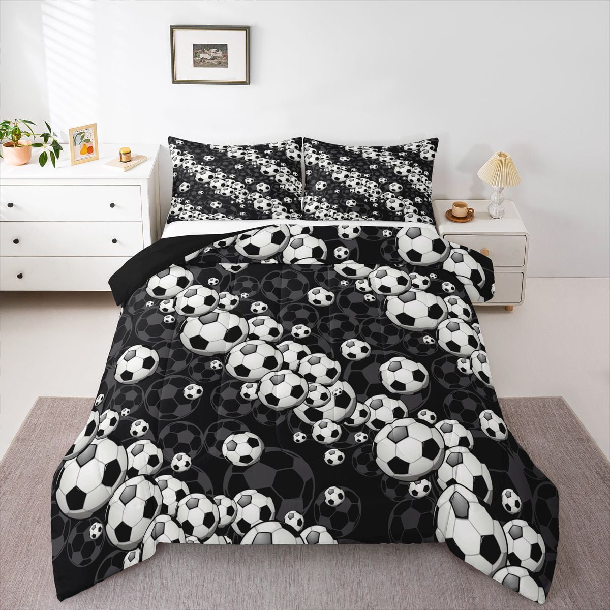 Homewish Kids Teens Soccer Print Full Size Comforter Sets 3-Piece,Sport ...