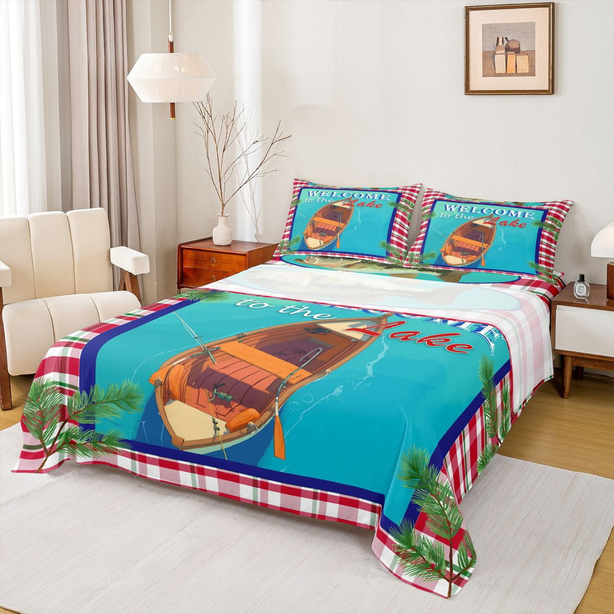 Homewish Lake Camper Twin Sheet Sets,Rustic Farmhouse Ship Twin Fitted ...