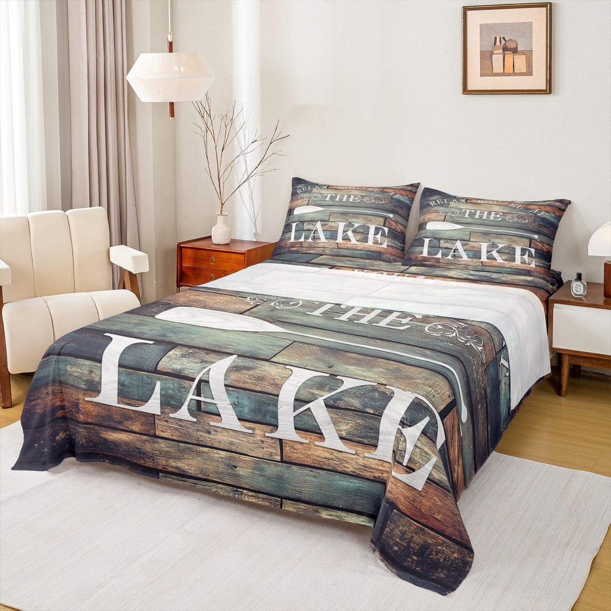 Homewish Lake House Bed Sheets,Old Barn Door King Sheets,Rustic ...