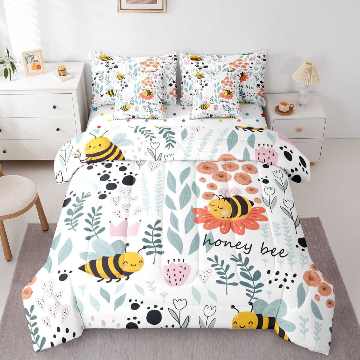 Homewish Leaf Plant Botanical Twin Bedding Sets 7-Piece, Kawaii Rustic ...
