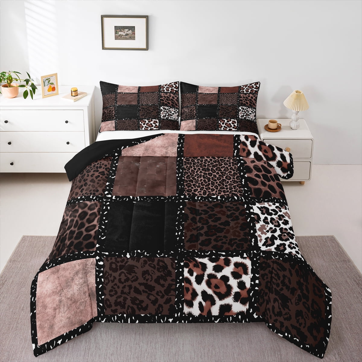 Homewish Leopard Print 3-Piece Full Size Comforter Sets for Teesn ...