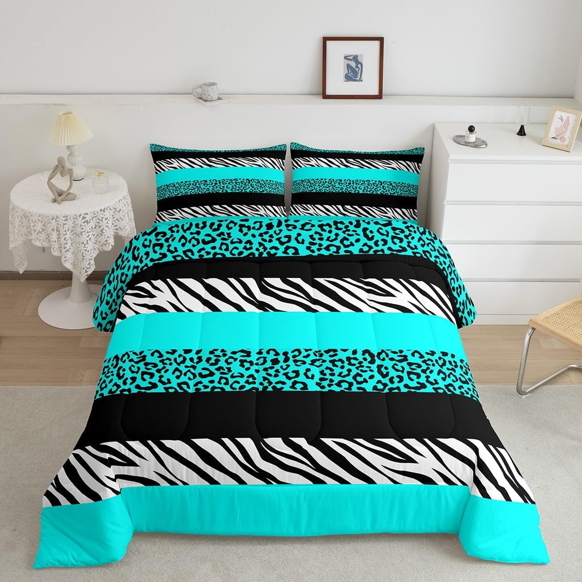 Homewish Leopard Print Comforter Set Twin Zebra Texture Bedding Set ...