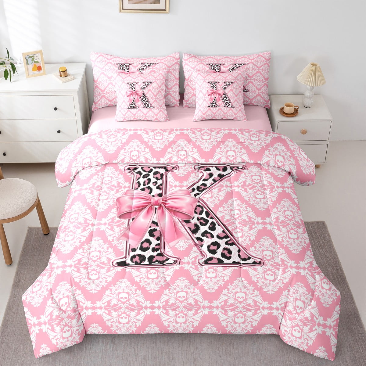 Homewish Leopard Print Letter Bedding Comforter Set 7-Piece, Ribbon ...