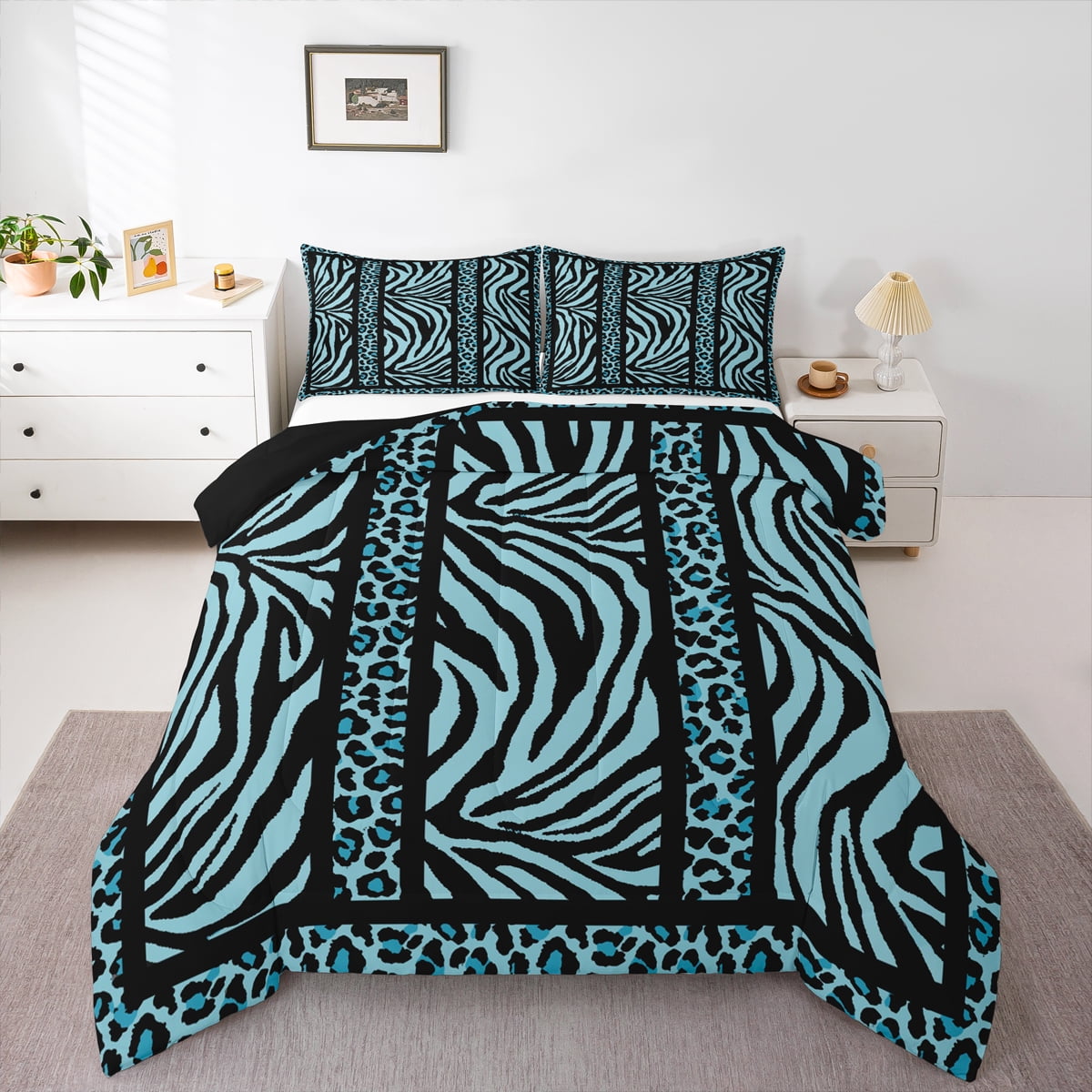 Homewish Leopard Zebra Print 3-Piece Full Size Comforter Sets for Teesn ...