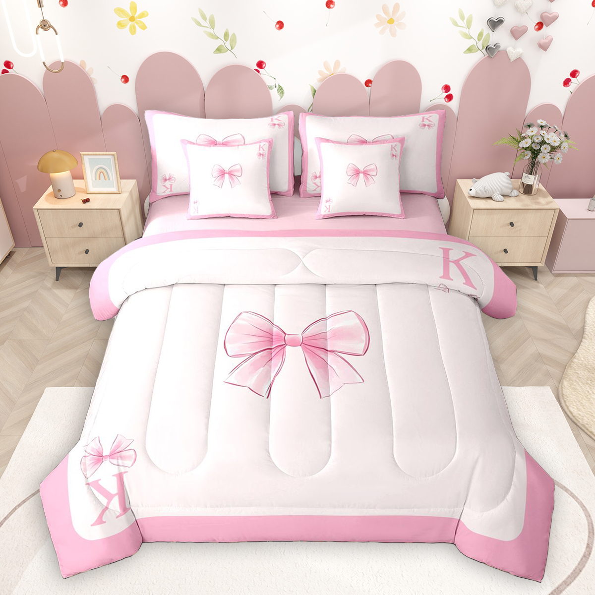 Homewish Letter K Monogrammed 7pcs Bedding Comforter Set,Girls Kawaii ...