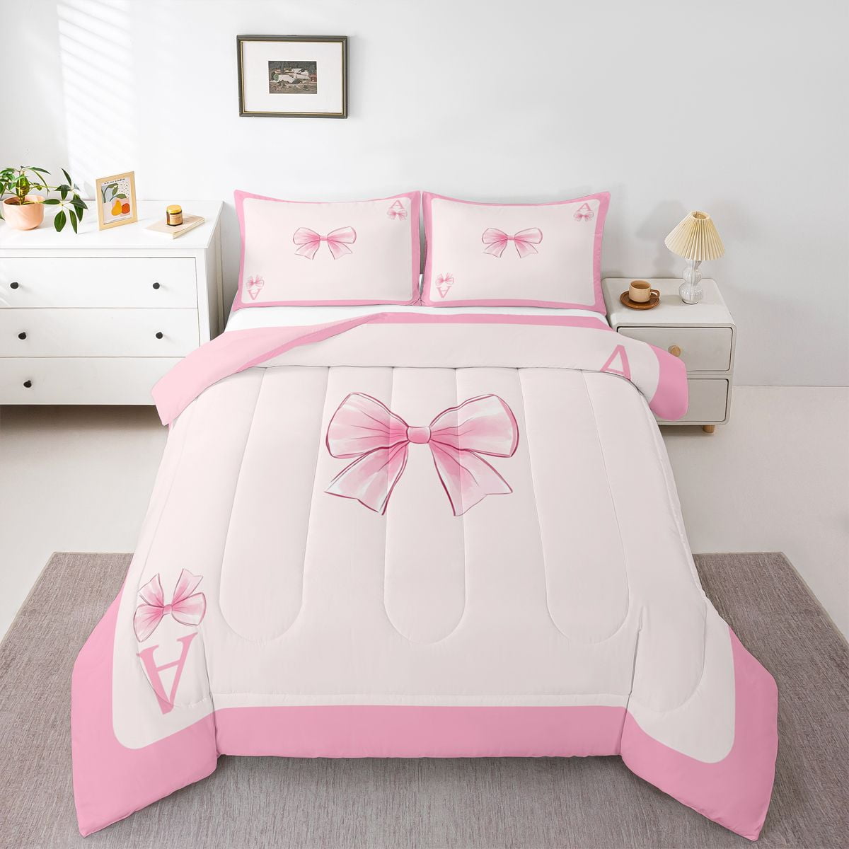 Homewish Letter A Monogrammed Bedding Comforter Set,Girls Kawaii Bowtie ...