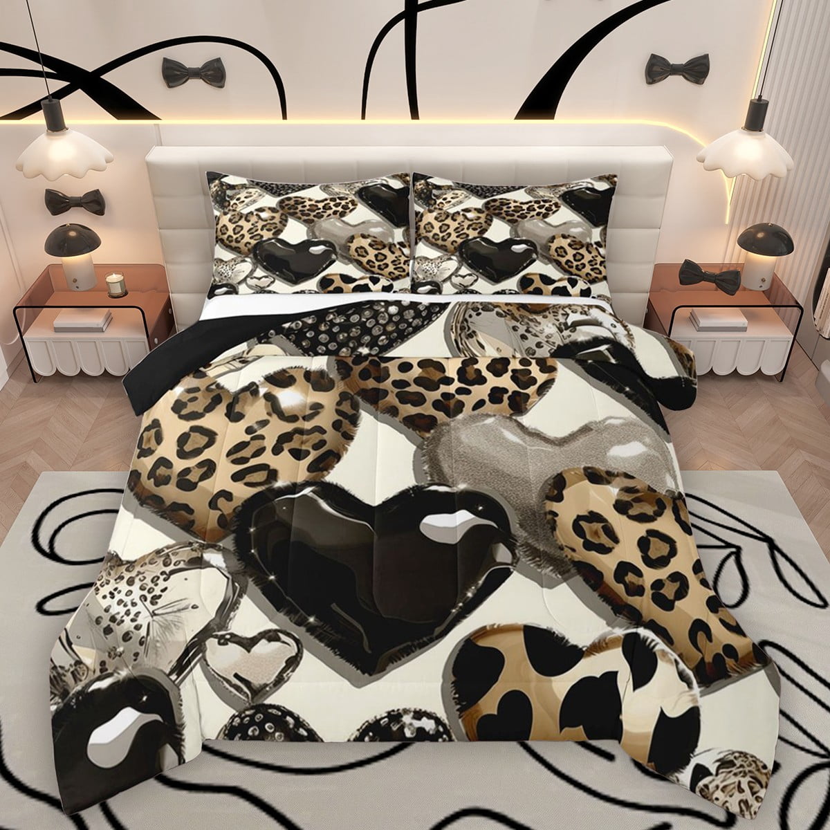 Homewish Love Heart Print Full Size Comforter Sets 3-Piece for Female ...