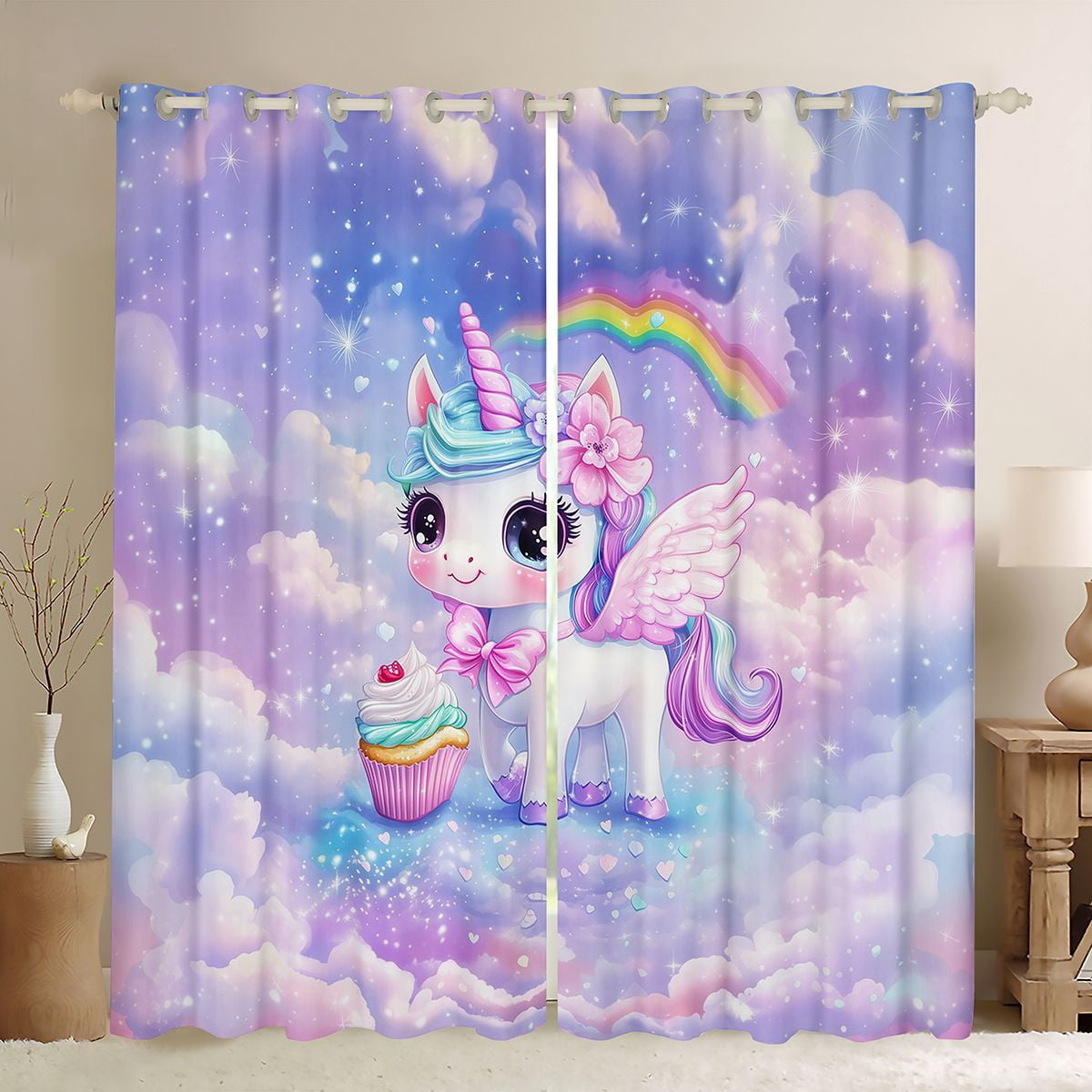 Homewish Lovely 3D Unicorn Blackout Curtains Set of 2 (52x84 Each ...