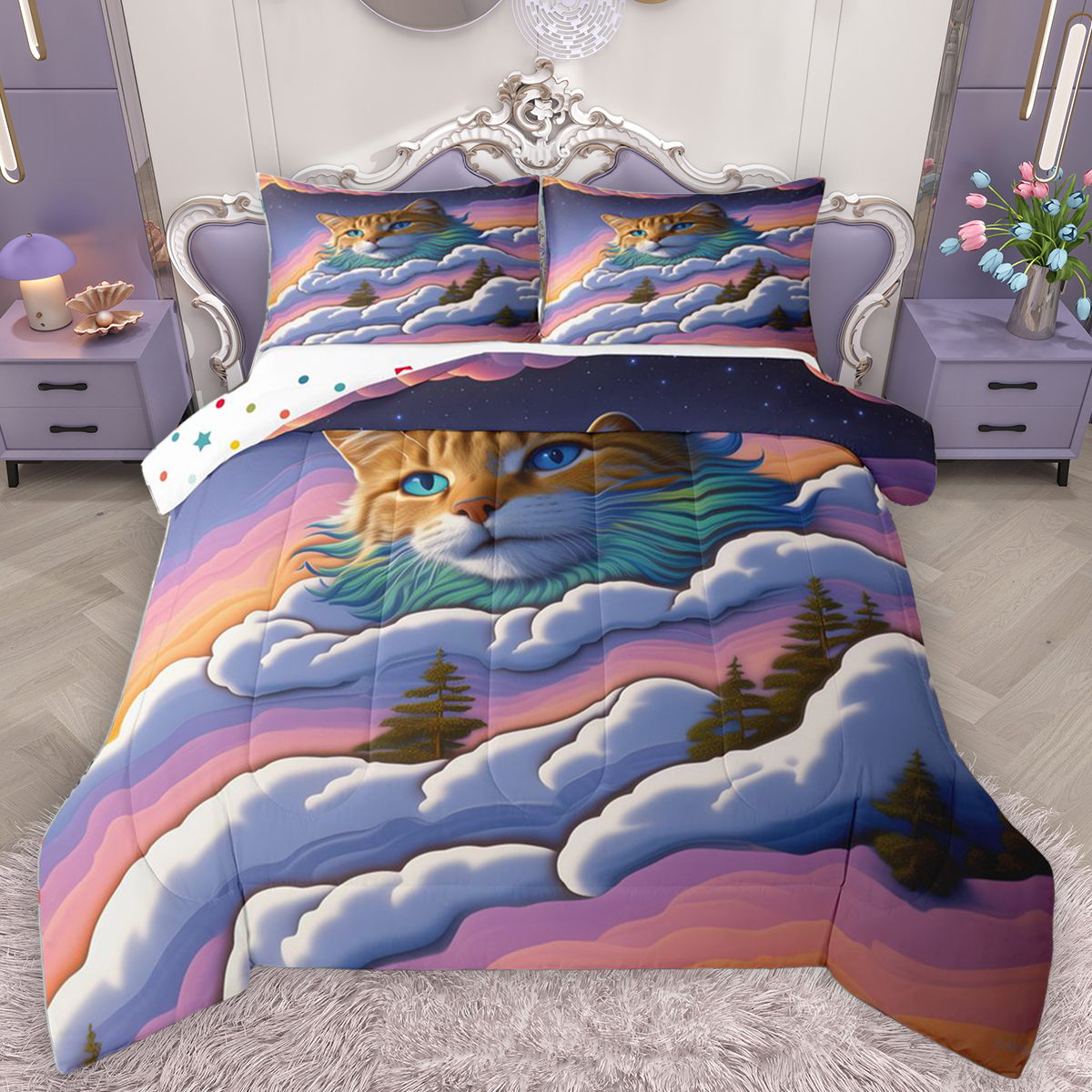 Homewish Lovely Cat Queen Comforter Set,3D Cute Kitten Bedding Sets,Pet ...