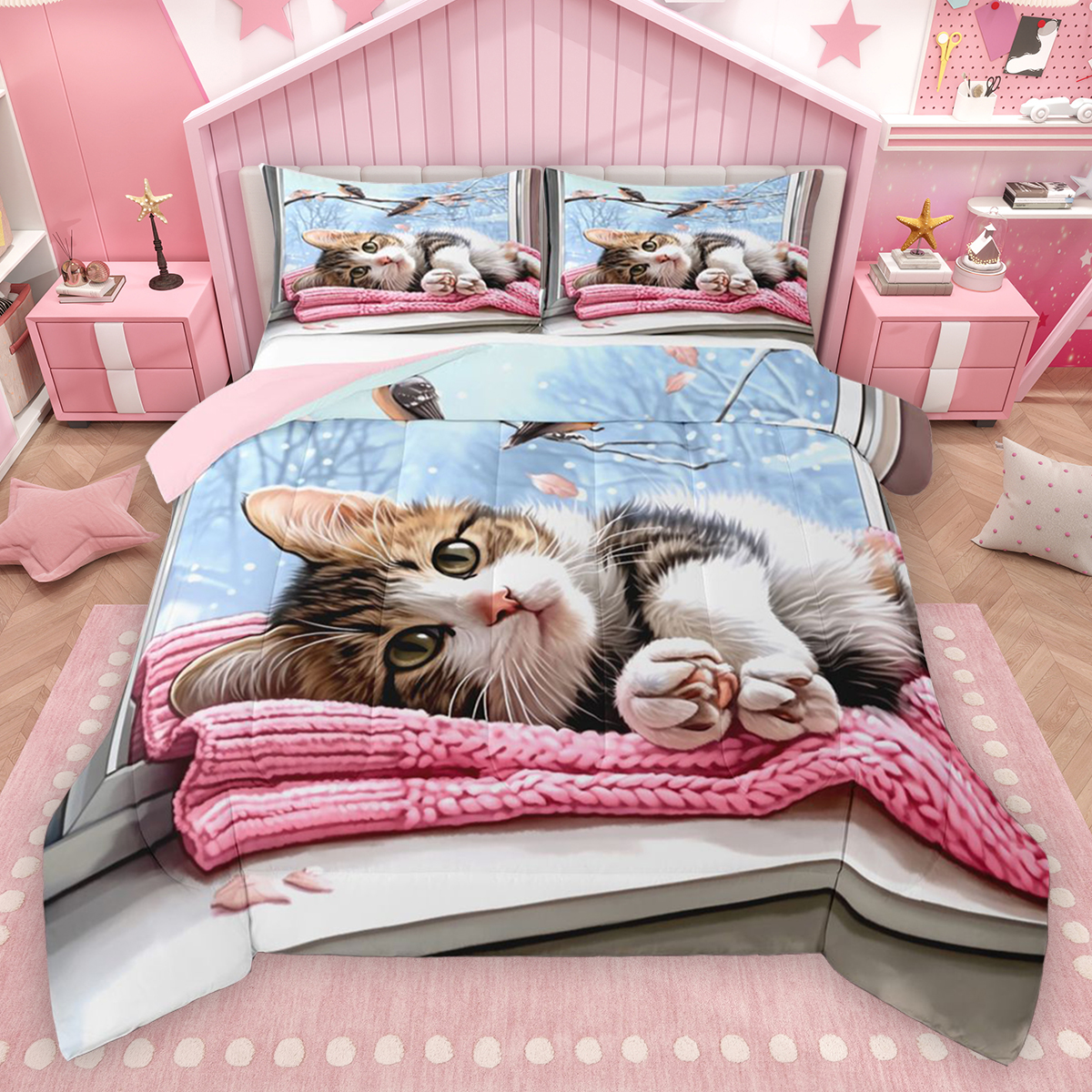 Homewish Lovely Kitten Queen Comforter Set,Pet Cat Lover Bedding Sets ...