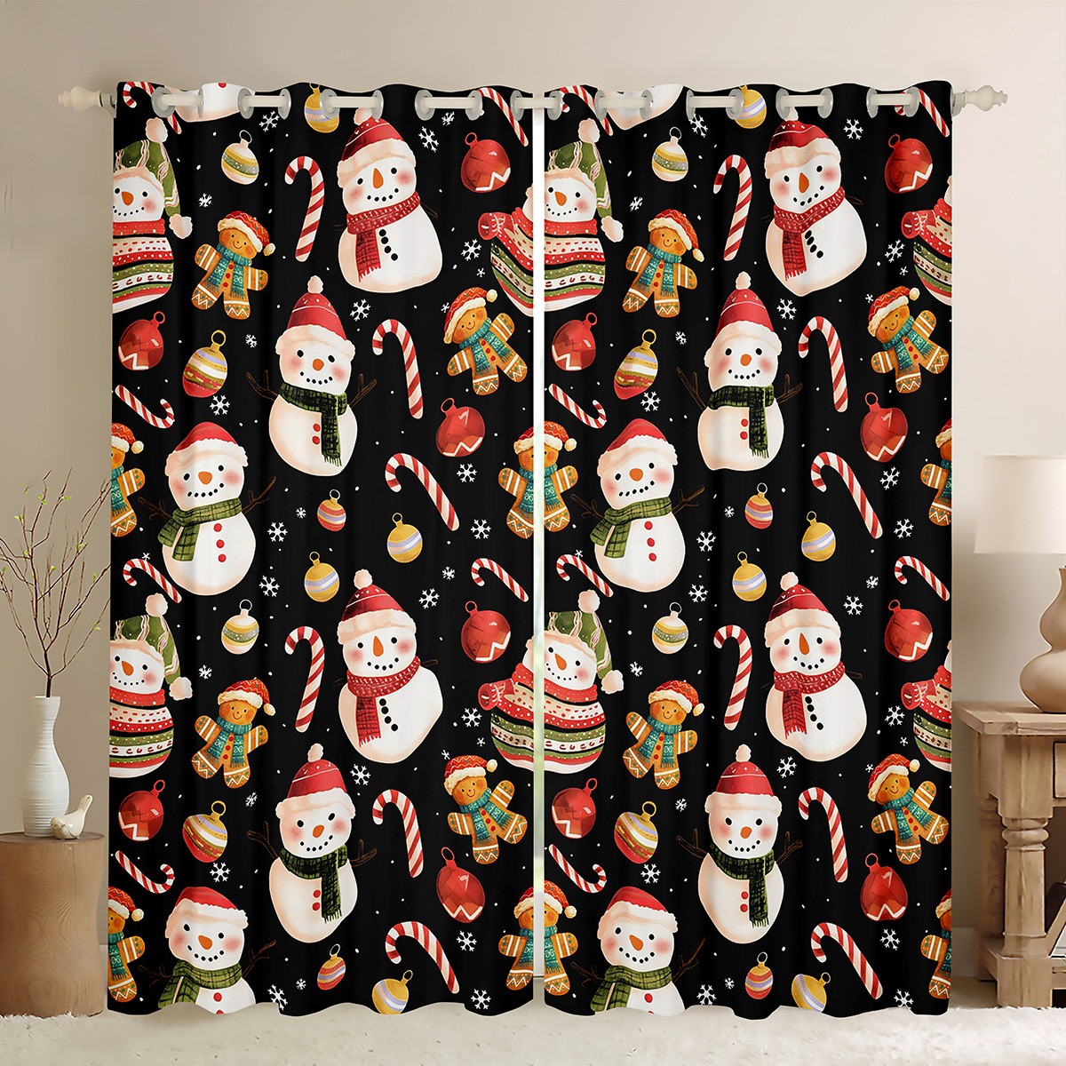 Homewish Lovely Xmas Snowman Curtains Pack of 2 (42x84 Each),Christmas ...