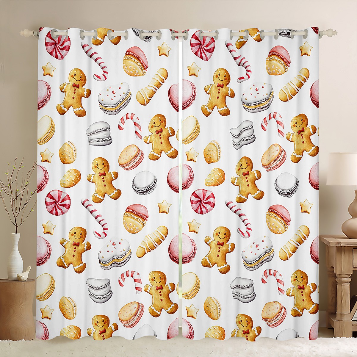 Homewish Macaron Candy Cane Curtains Pack of 2 (42x84 Each),Sweet ...