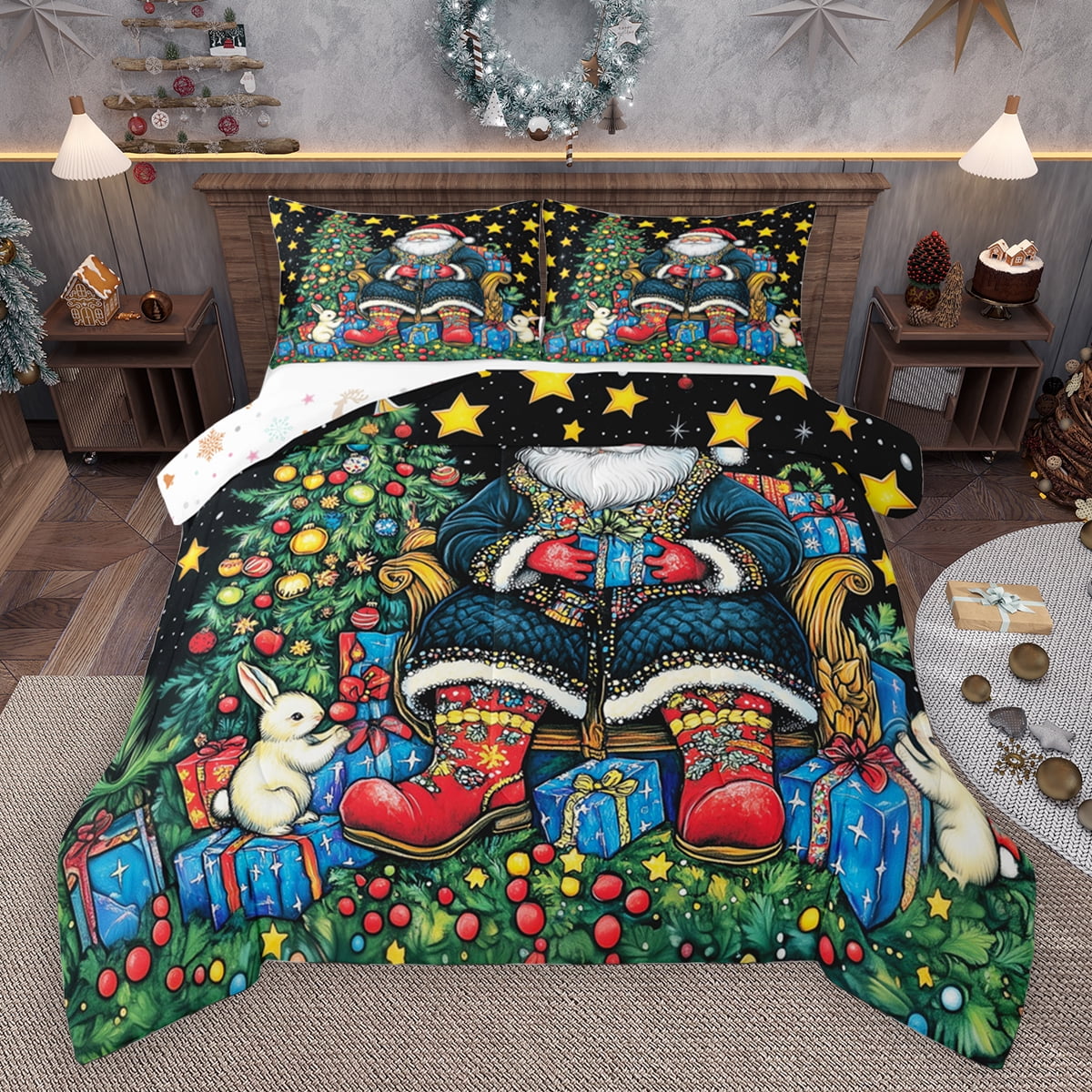Homewish Magic Santa Claus Bedding Comforter Set, Christmas Tree Stars ...