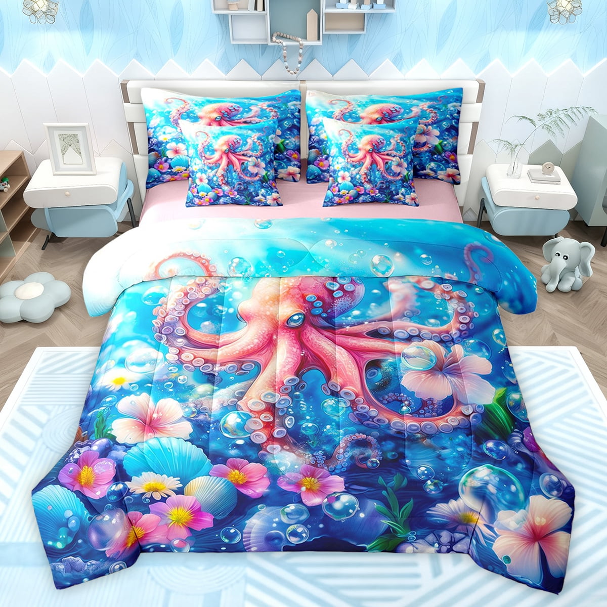 Homewish Magic Sea Octopus Twin Bedding Sets 7-Piece for Boy, Cartoon ...