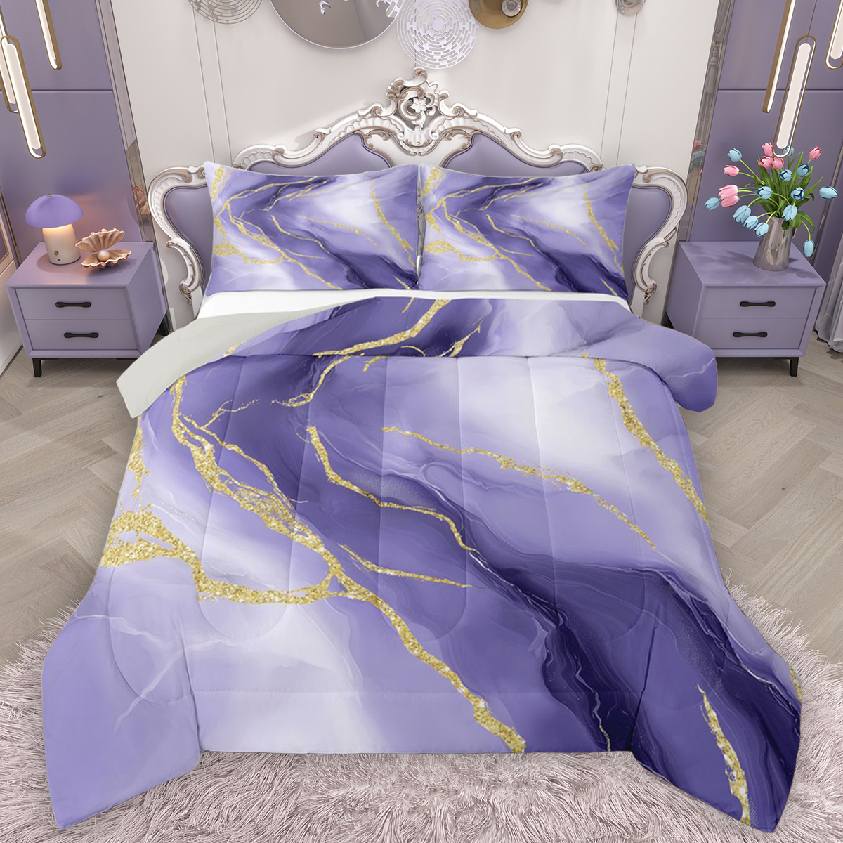 Homewish Marble Texture Road Bedding Comforter Set,Modern Fluid Art ...