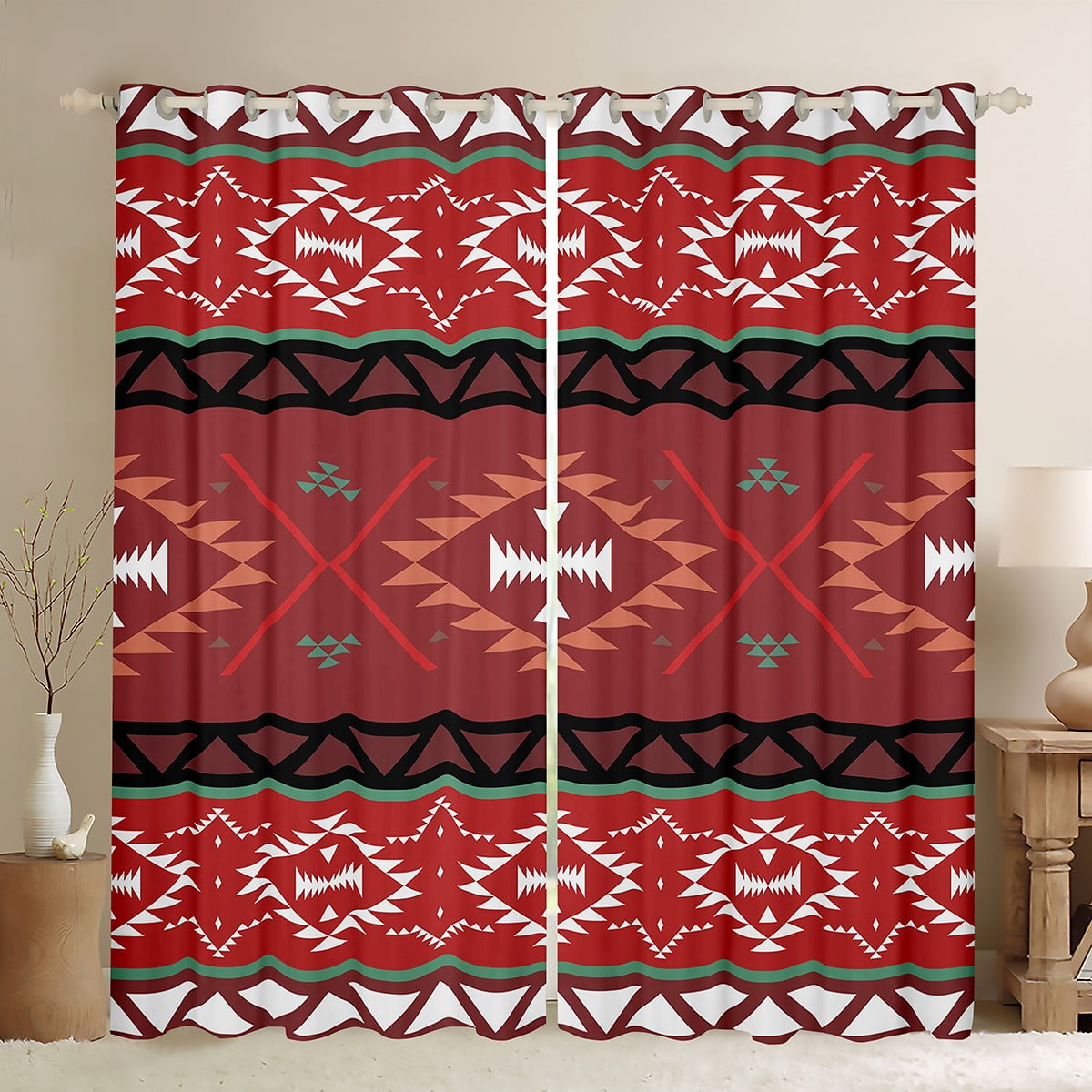 Homewish Maroon Abstract Aztec Blackout Curtains Set of 2 (52x84 Each ...