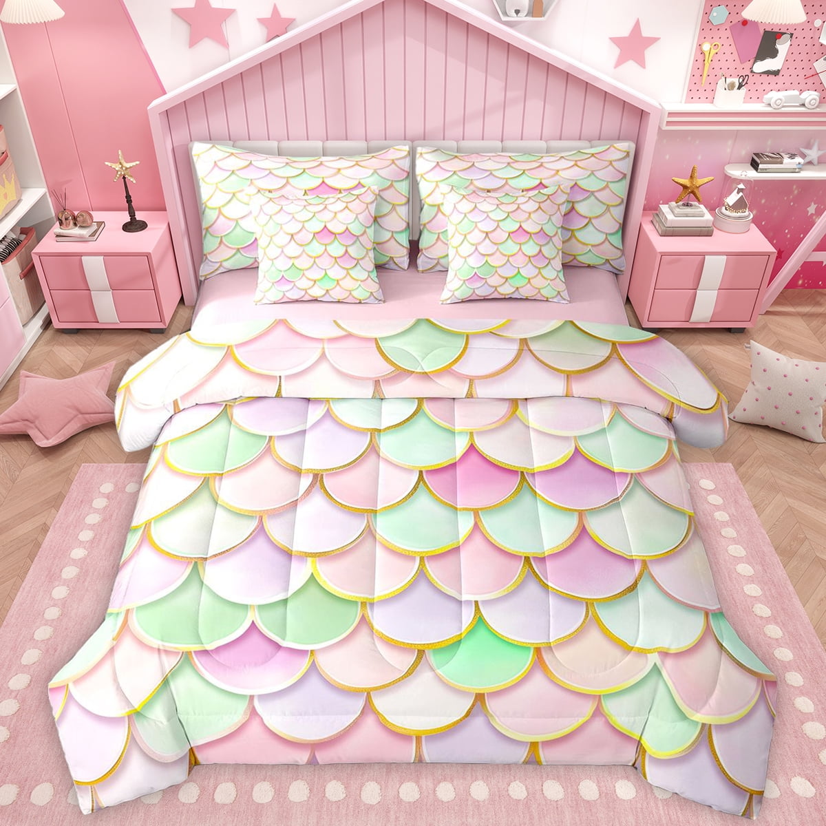 Homewish Mermaid Fishtail 7-Piece Twin Bedding Sets,Cartoon Sea Animal ...