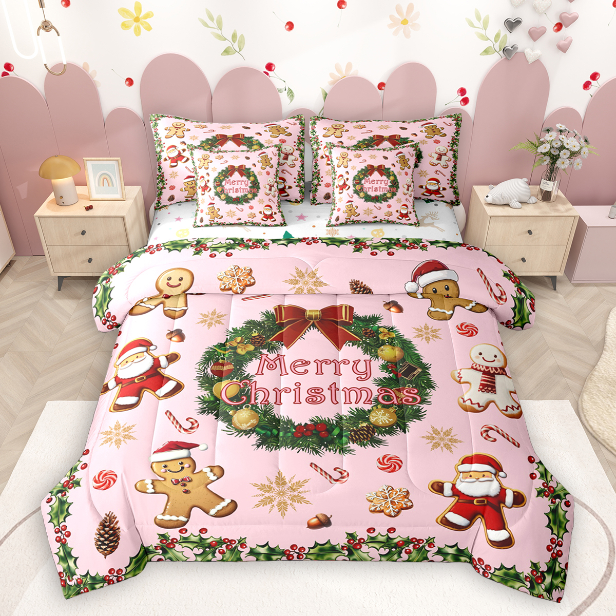 Homewish Merry Christmas 7-Piece Bedding Comforter Set,Kawaii Santa ...