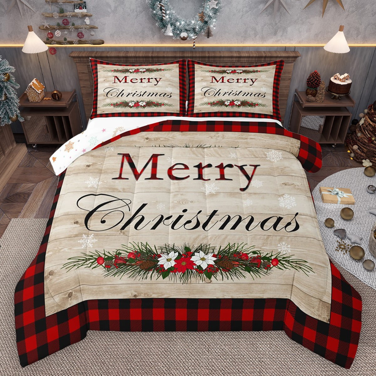 Homewish Merry Christmas Boy Girl Full Size Comforter Sets 3-Piece ...