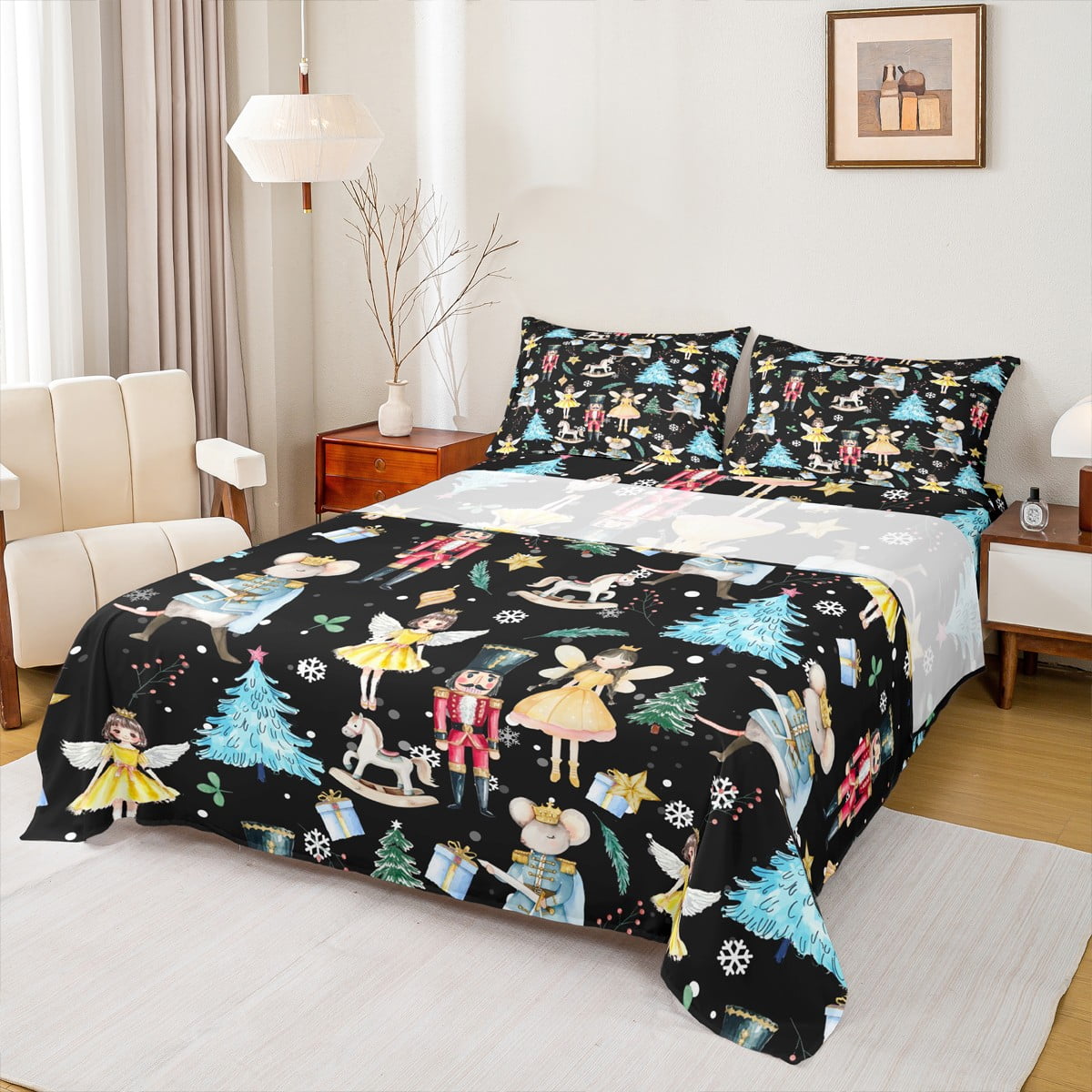 Homewish Merry Christmas Kids Full Size Sheets, Dreamy Fairy Princess ...