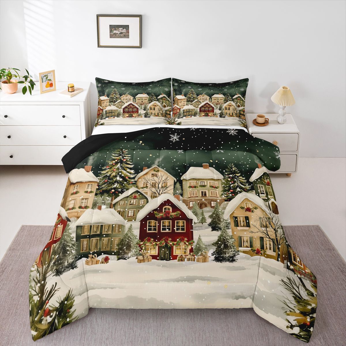 Homewish Merry Christmas Queen Comforter Set,Happy New Year Bedding ...