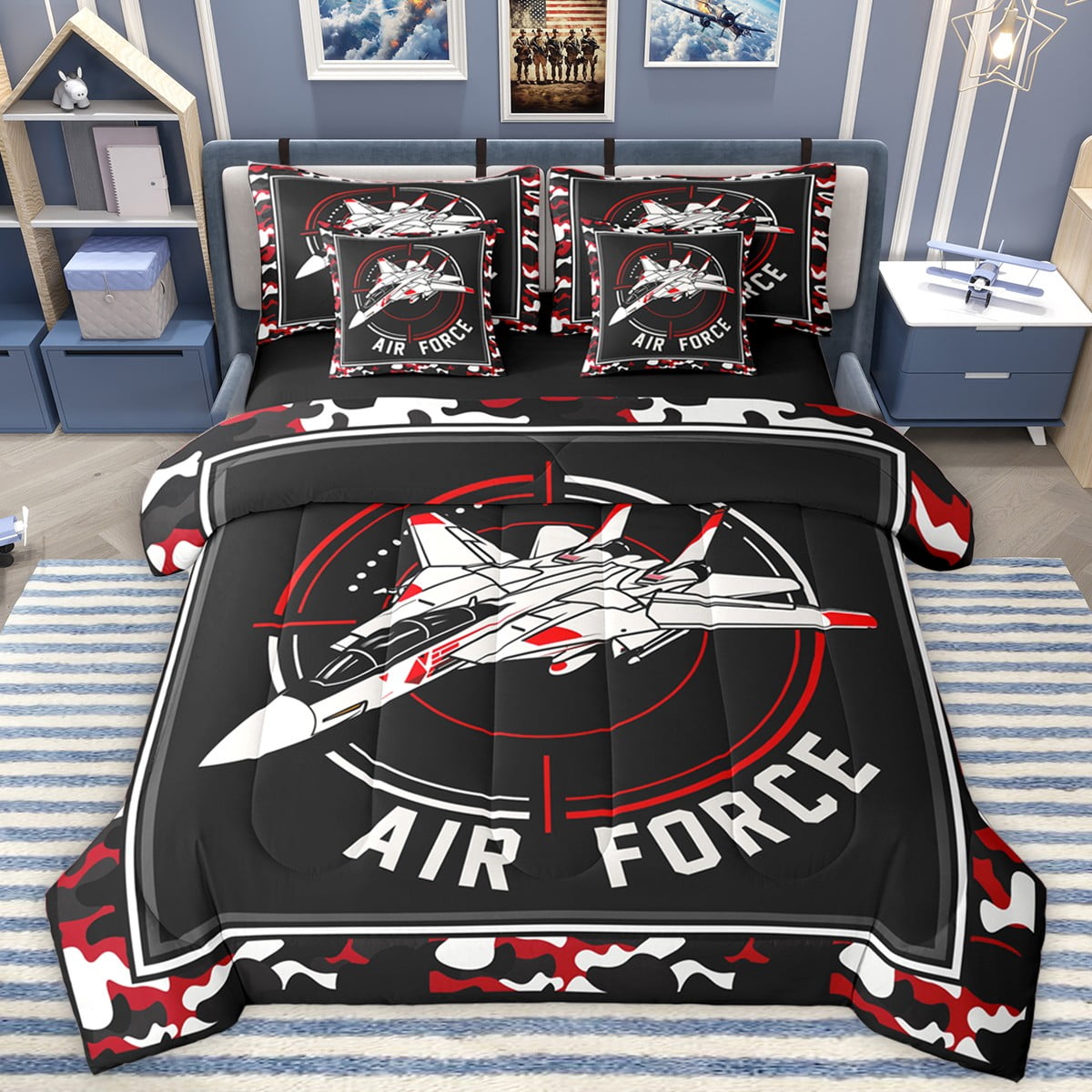 Homewish Military Jet Aircraft Bedding Comforter Set 7 Pieces for Teens ...