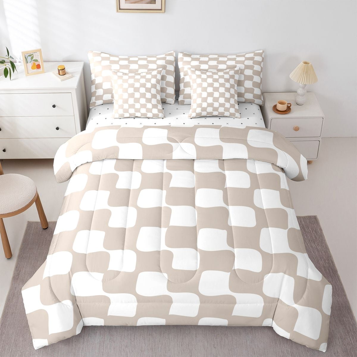 Homewish Minimalist Checkered Bedding Comforter Set 7pcs for Female Men ...