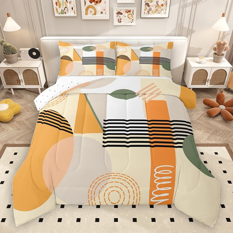 Homewish Minimalist Geometric 3 Pieces Queen Comforter Set for Teens ...