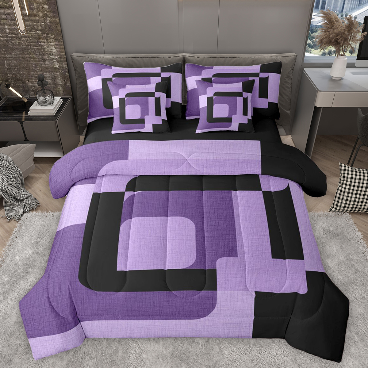 Homewish Minimalist Geometric Square 7-Piece Twin Bedding Sets,Modern ...