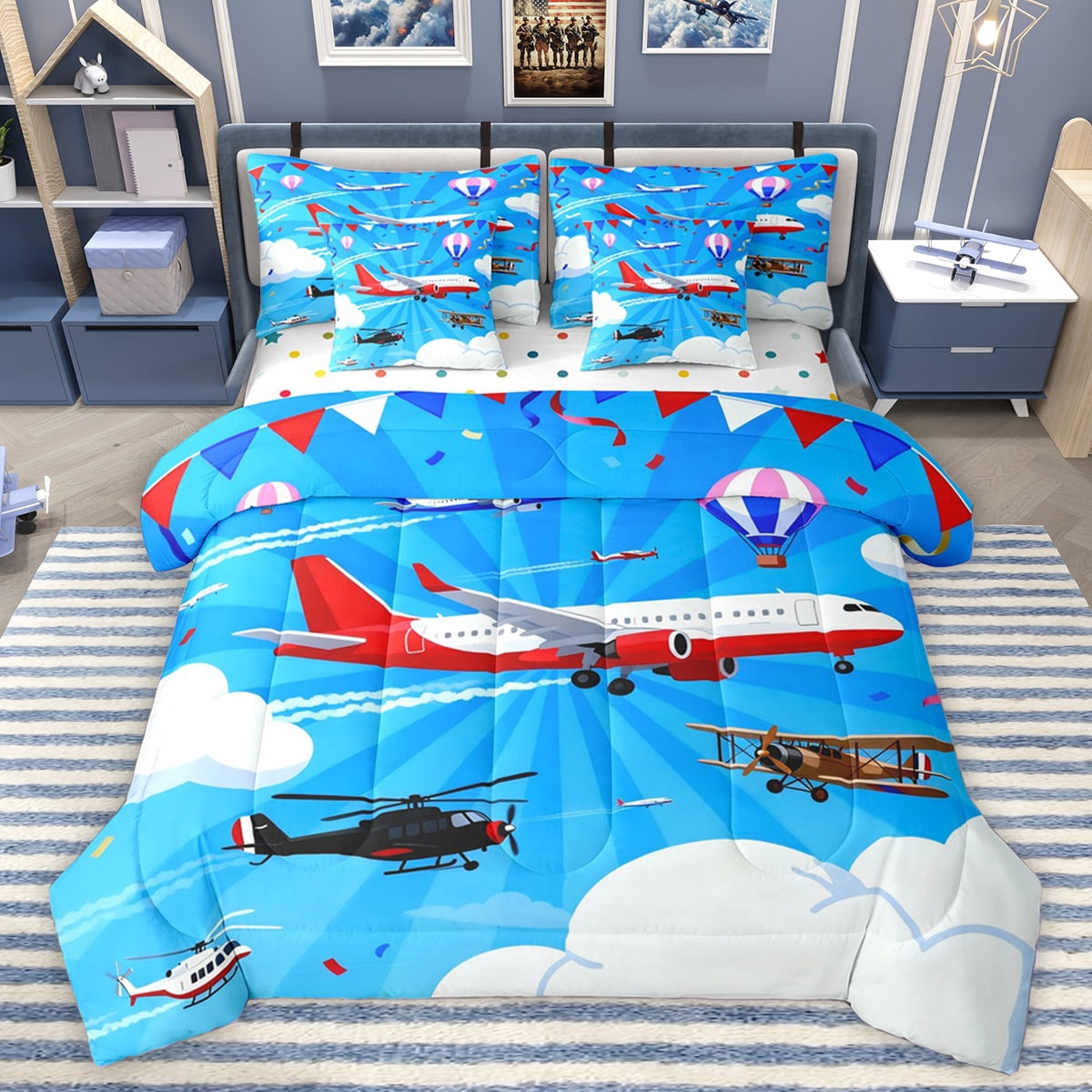 Homewish Modern Airplane 7-Piece Bedding Comforter Set,Cartoon Aircraft ...