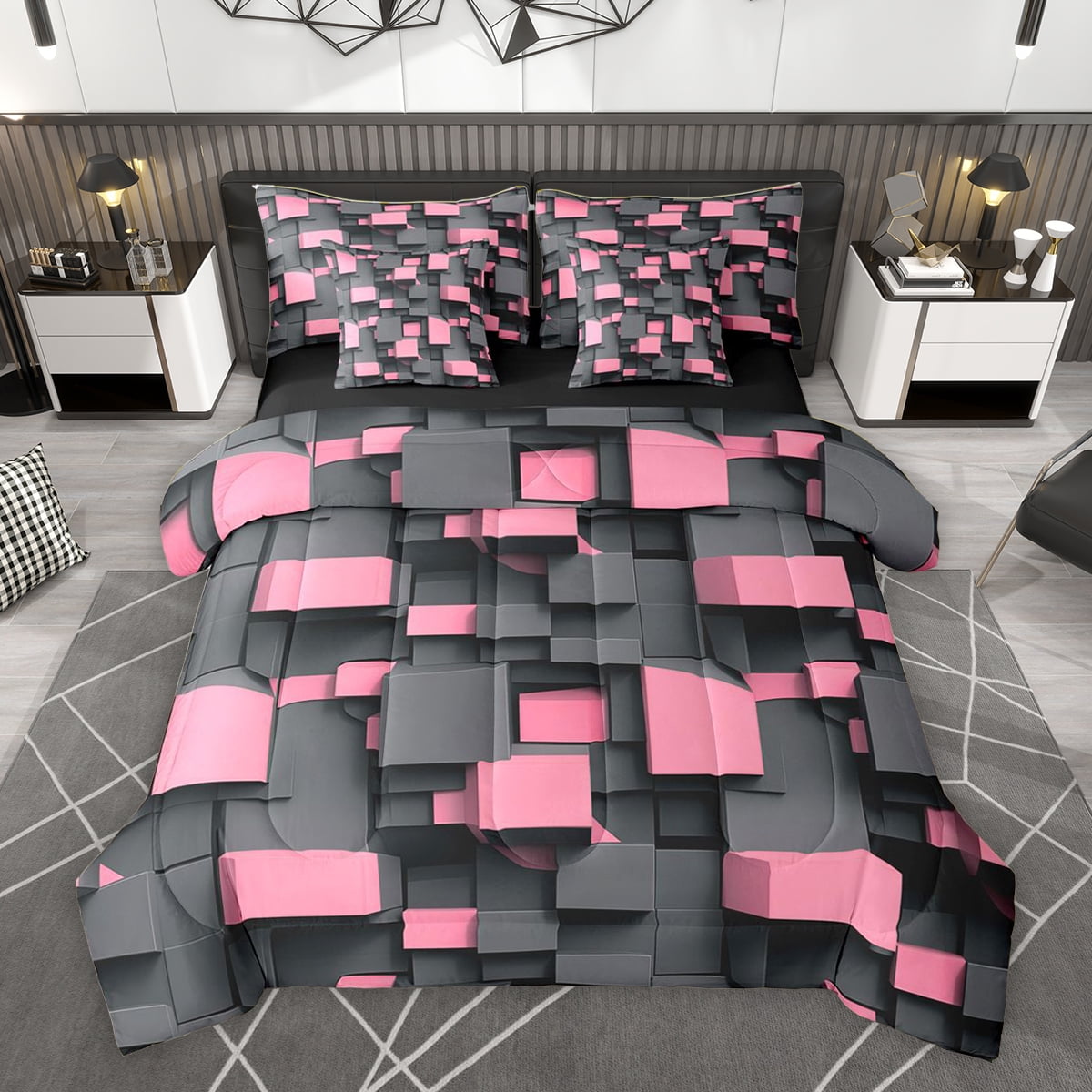 Homewish Modern Art Square Bedding Comforter Set 7pcs, Stereoscopic ...