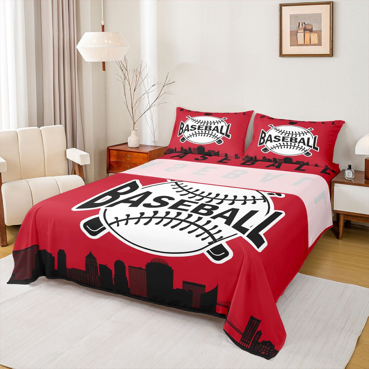 Homewish Modern Ball Sports Bed Sheets for Teens, Baseball Player King ...